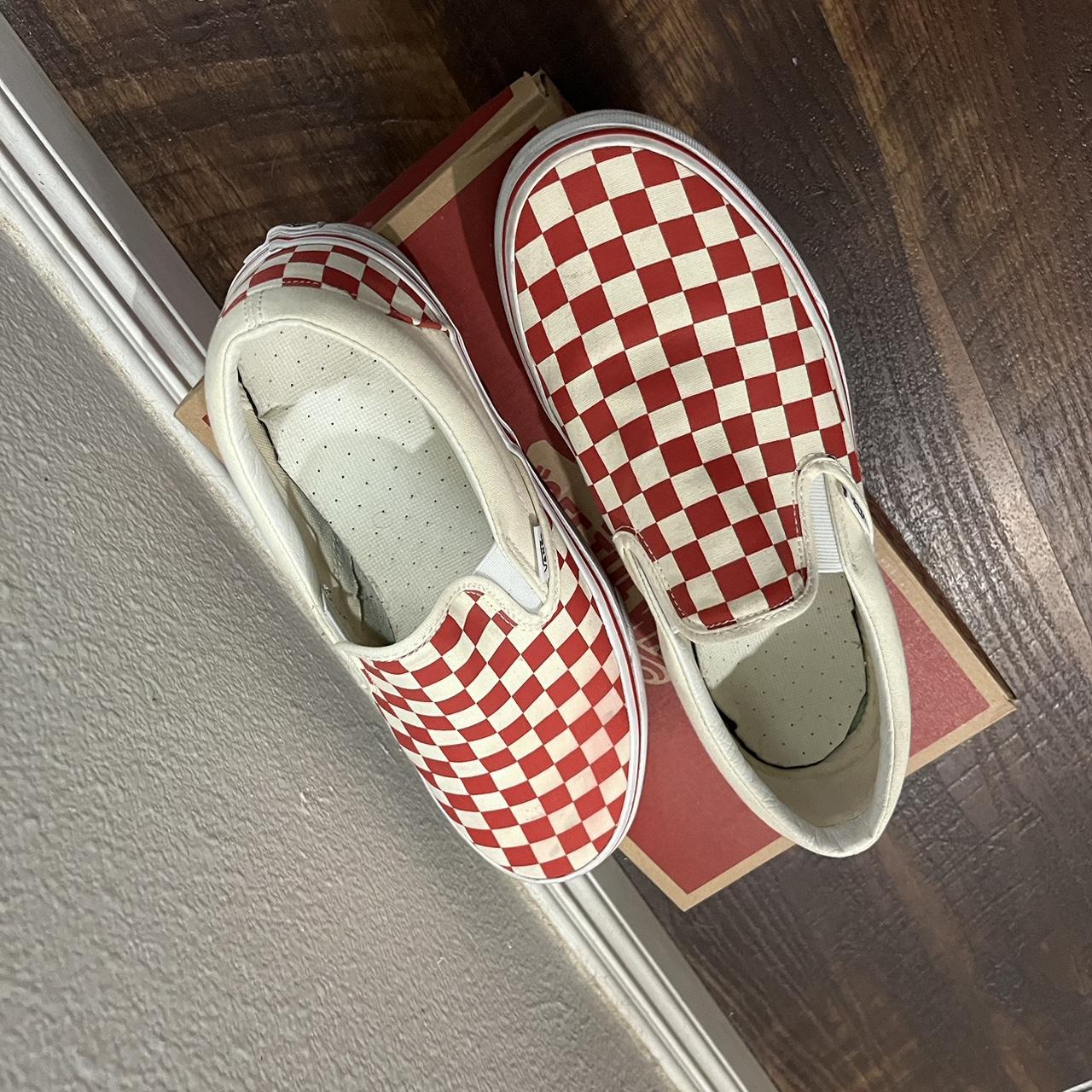 Red and White checkered Vans size 10. - Depop