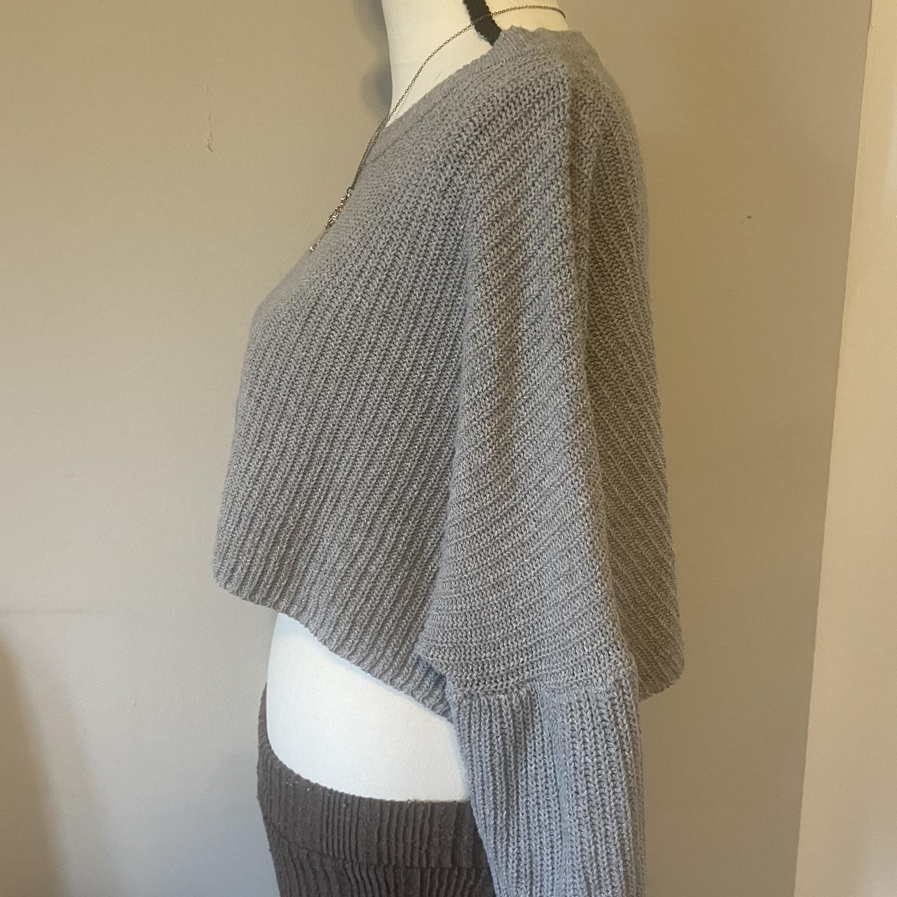 knitted grey cropped sweater top size: xs , s fit... - Depop