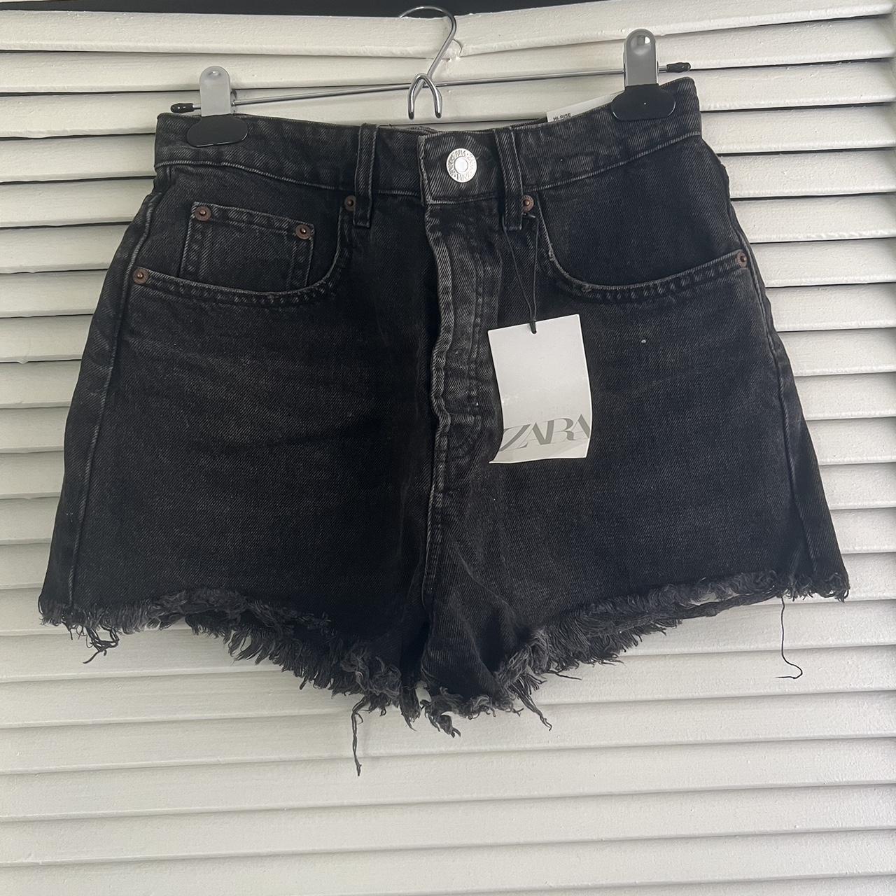 Zara black denim shorts with raw hem #denimshorts - Depop
