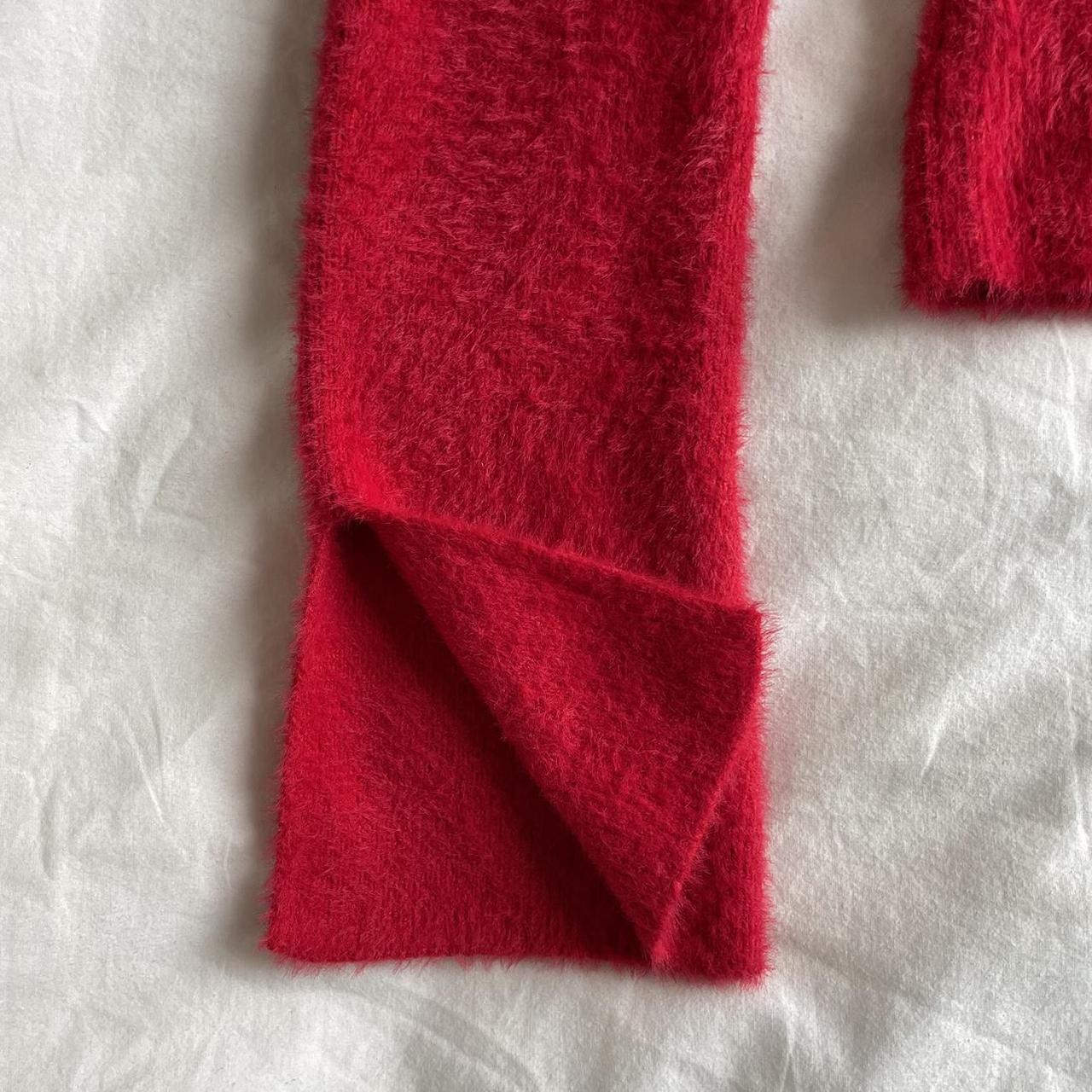 red fuzzy cropped sweater💋 mock neck, with slits at... - Depop