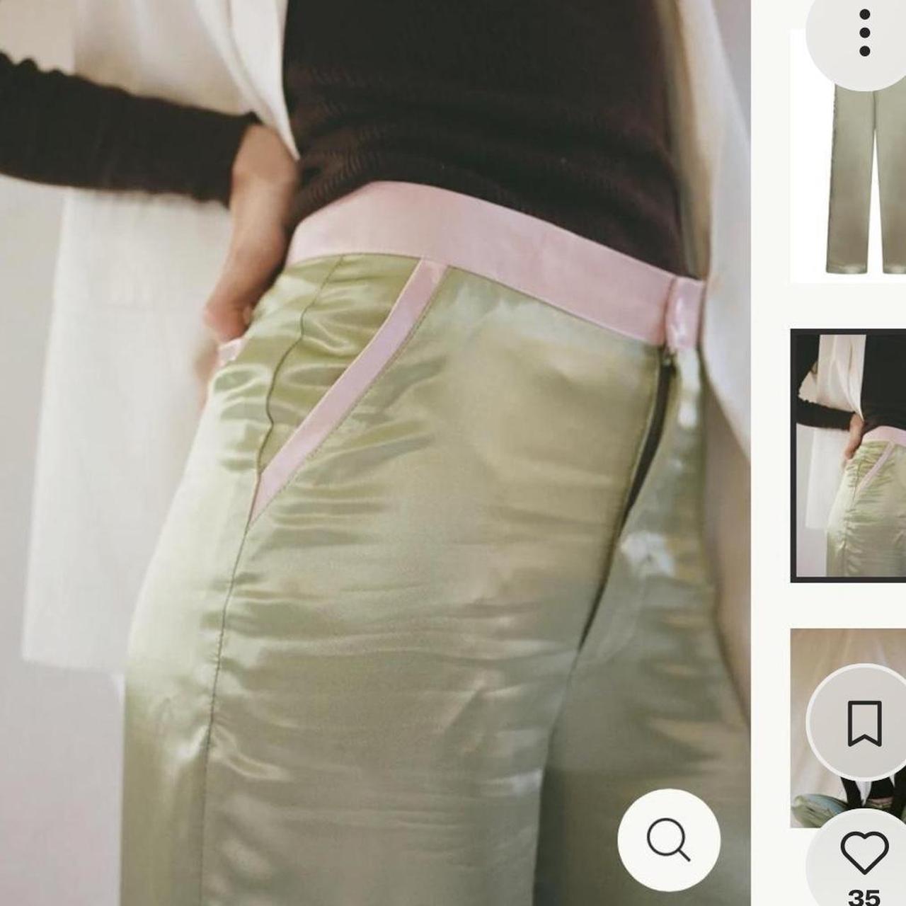 No emotions silk olive green trousers with pink trim... - Depop