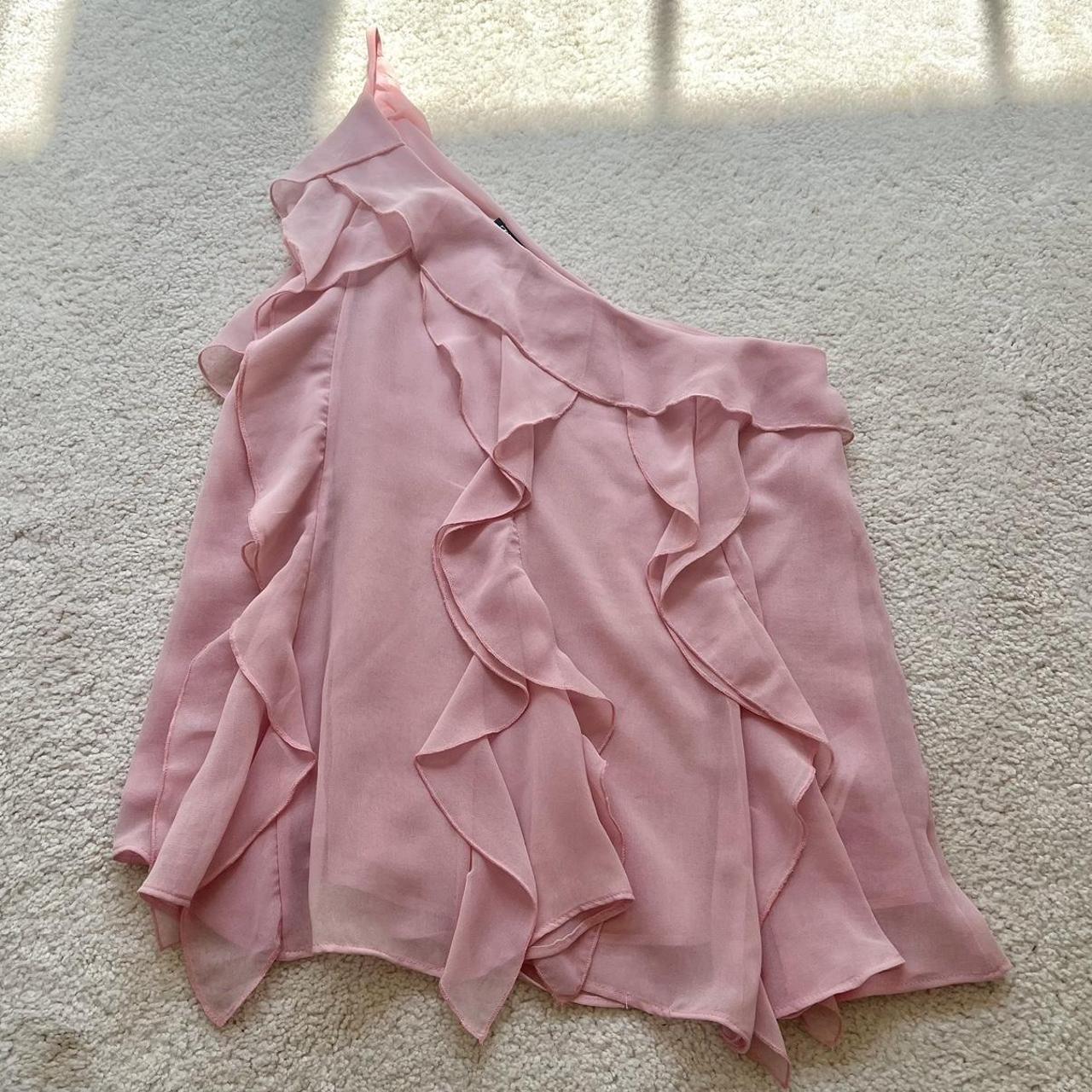 Zara Ruffled Asymmetric Top Pink Size Small - Depop