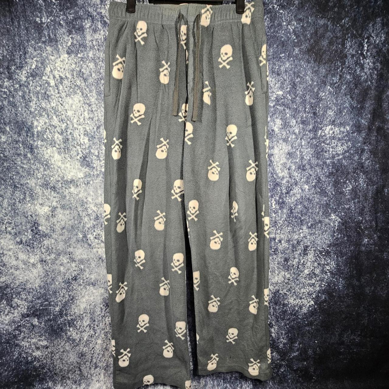 Medium Cute Comfy Grey Skull Pajama Pants -Size... | Depop