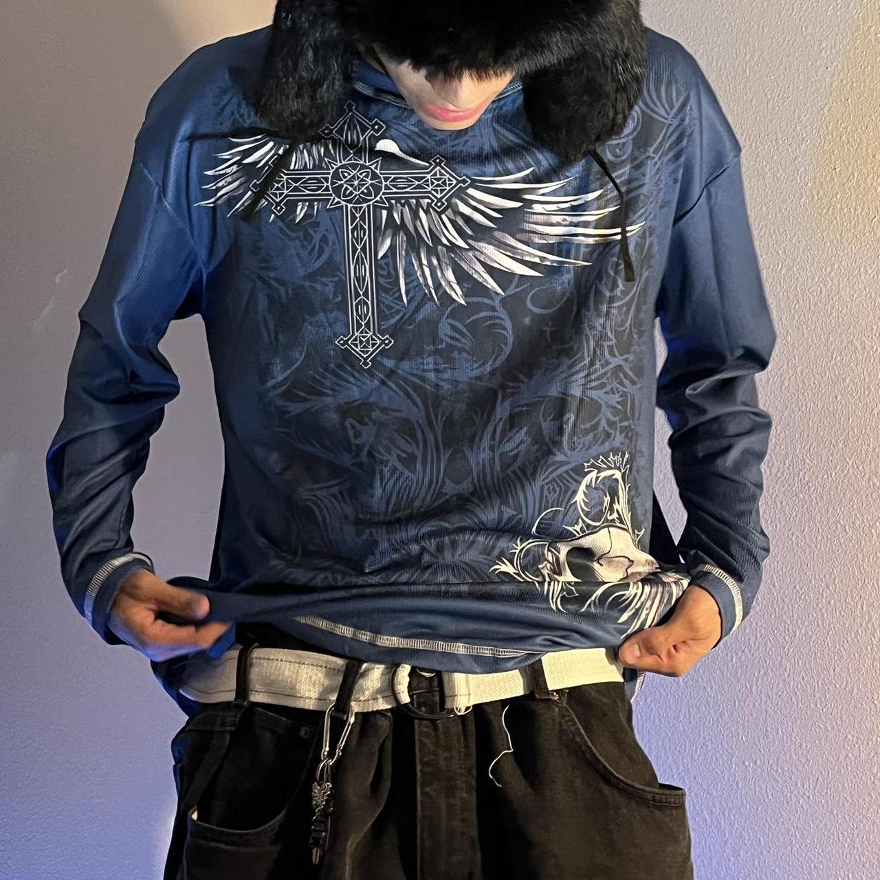 2000s affliction style y2k shirt Size M Thin... - Depop