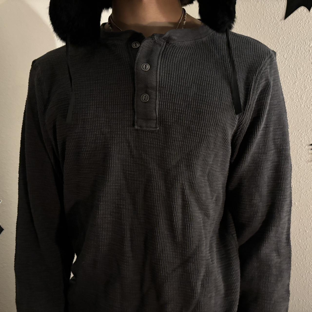 Faded black dark grey button up Henley Size... - Depop