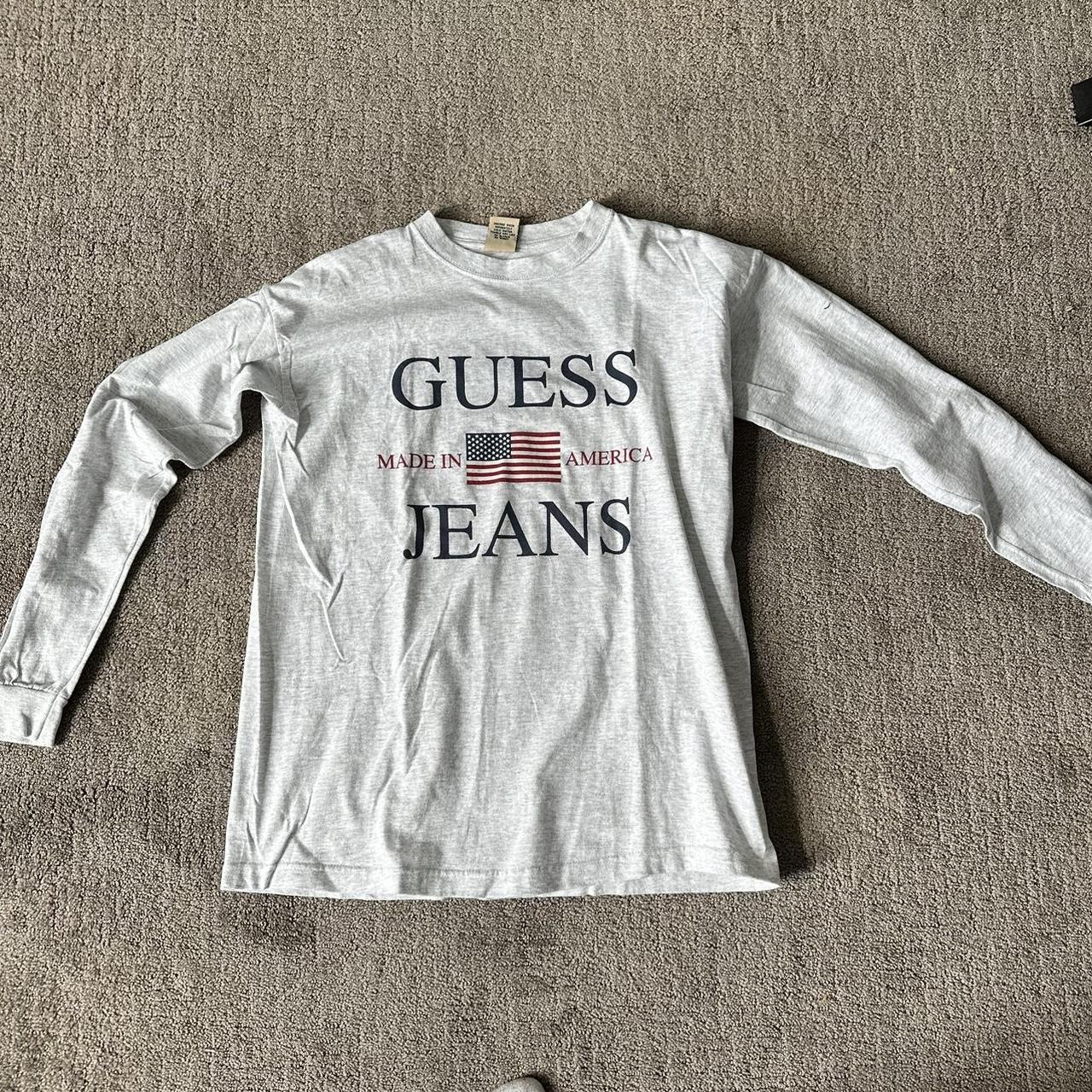 Vintage Guess American flag long sleeve grey... - Depop