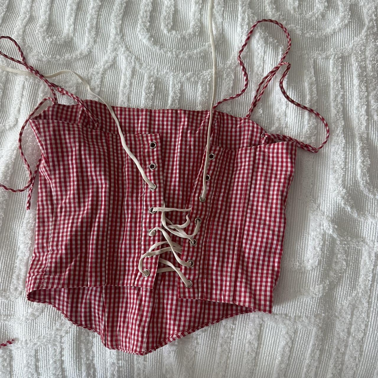 Edikted Red and white gingham cami top with... - Depop
