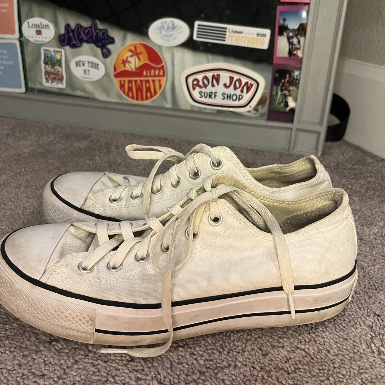 Platformed white converse! Worn, still in okay... - Depop