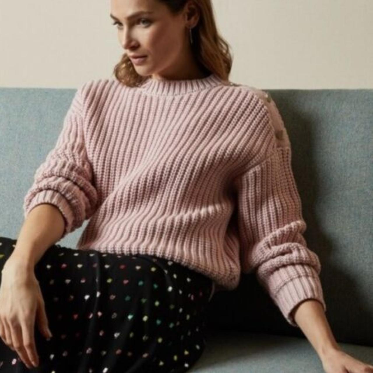 Cute Pink Ted Baker Rose Pink Button Sleeve Cable... - Depop