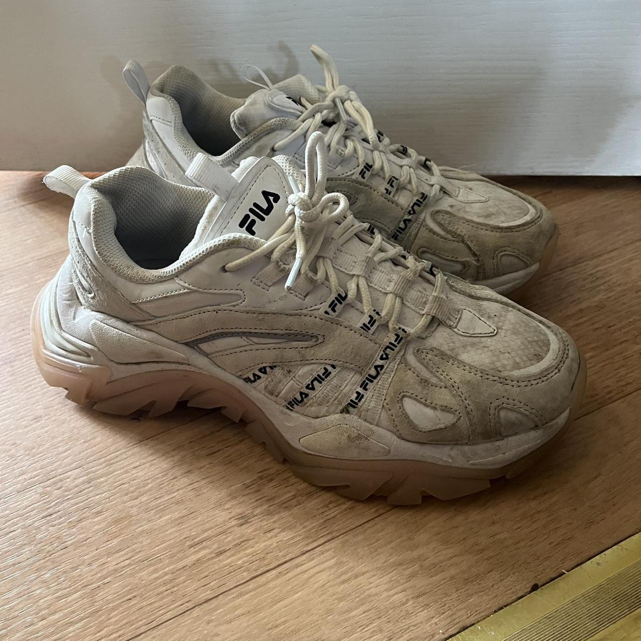 Fila interation trainers in off white and pink 💕Open... - Depop