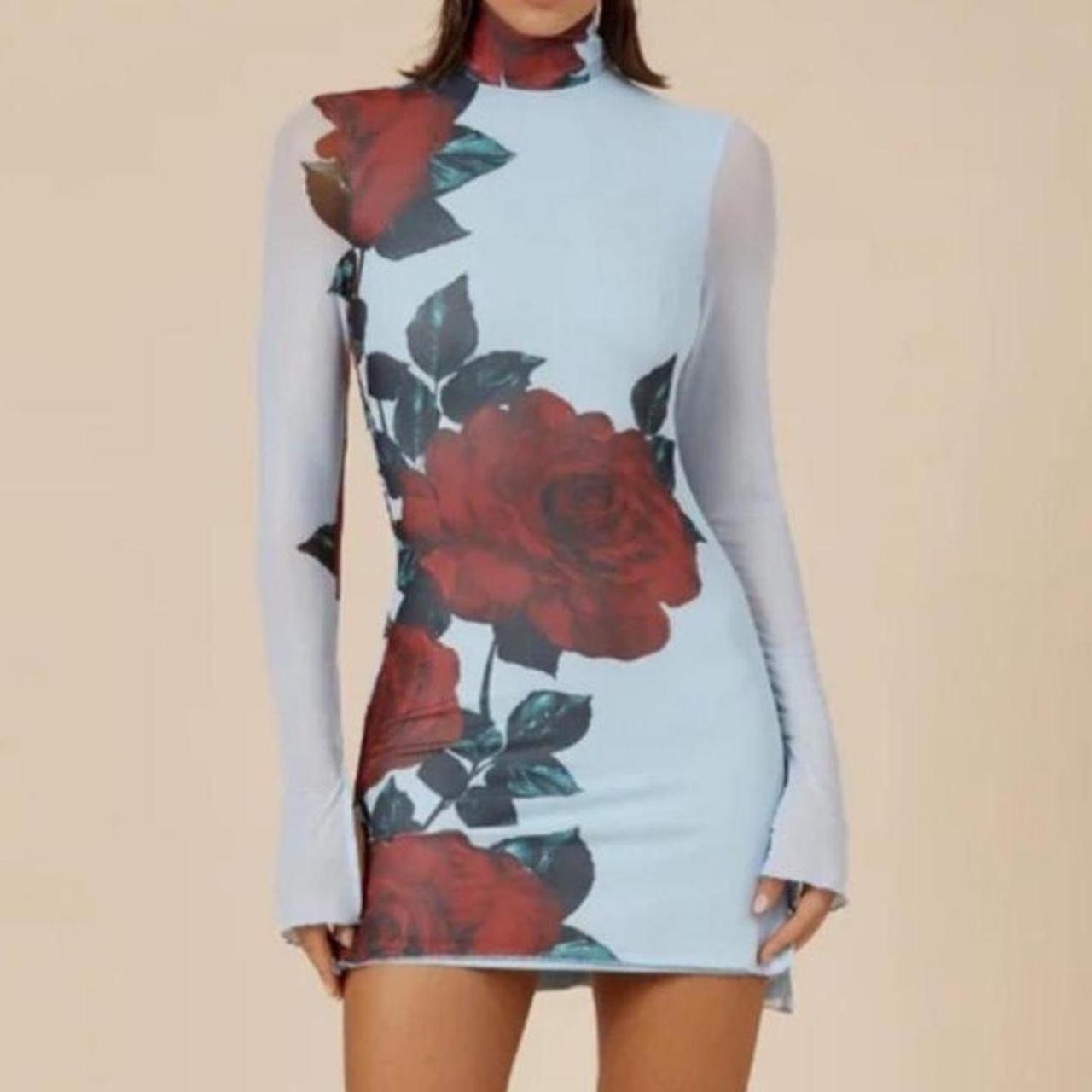 NEW - Mesh Turtleneck Blue Long Sleeve Mini Dress... - Depop