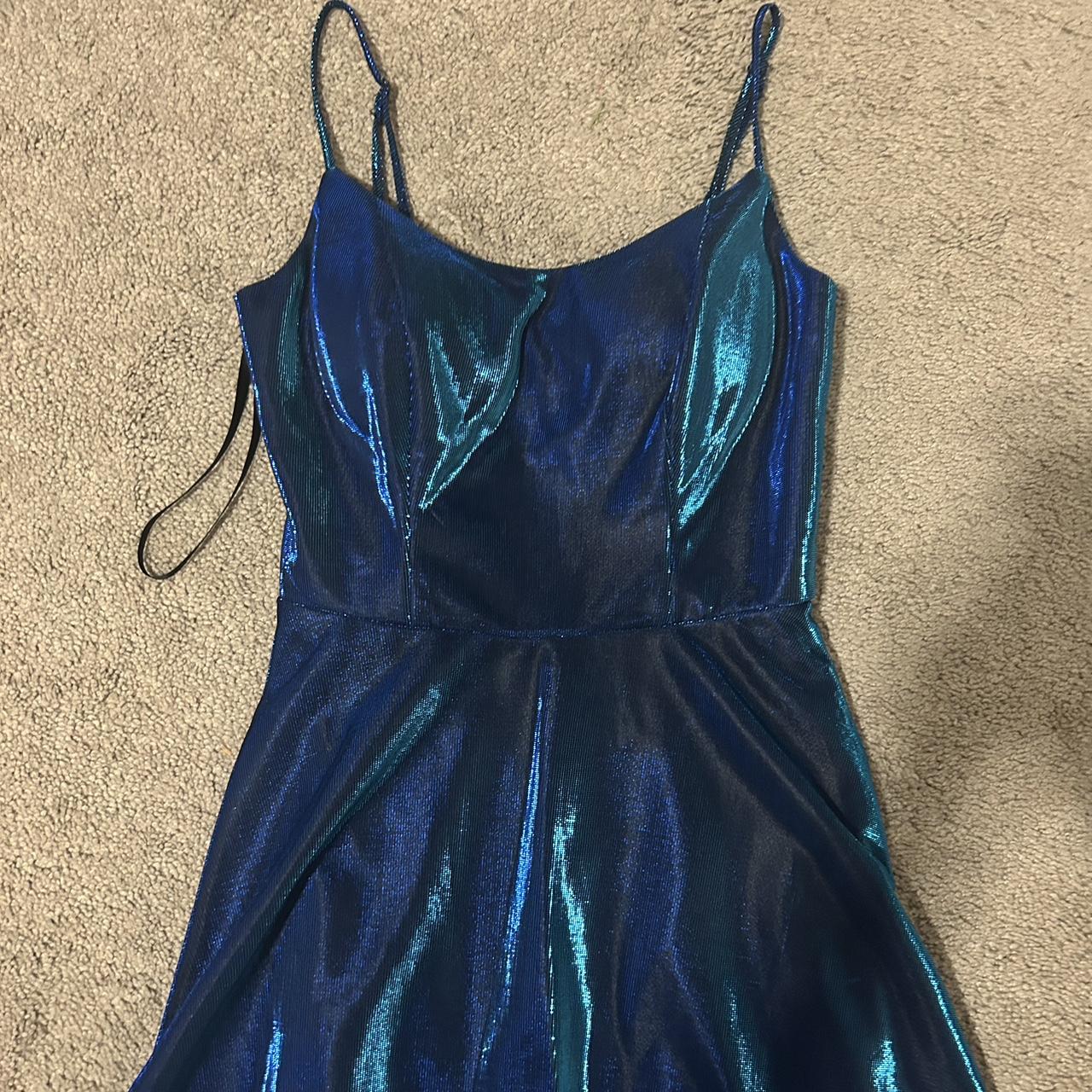 Pretty shiny blue dress only worn once for a couple... - Depop