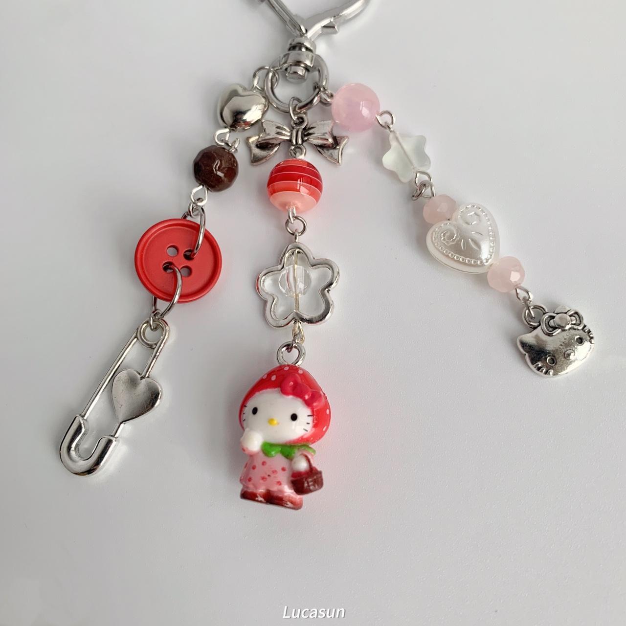 Red Kitty bead key chain/ keyring Handmade by me,... - Depop