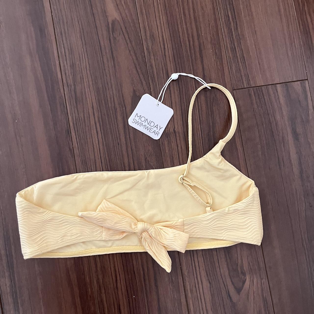 monday swimwear one strap pale yellow bikini top -... - Depop
