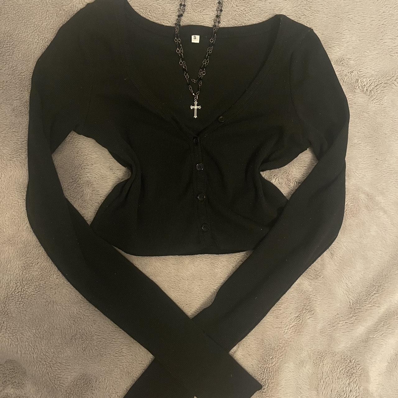 cute y2k shien crop top with button-up chest and... - Depop