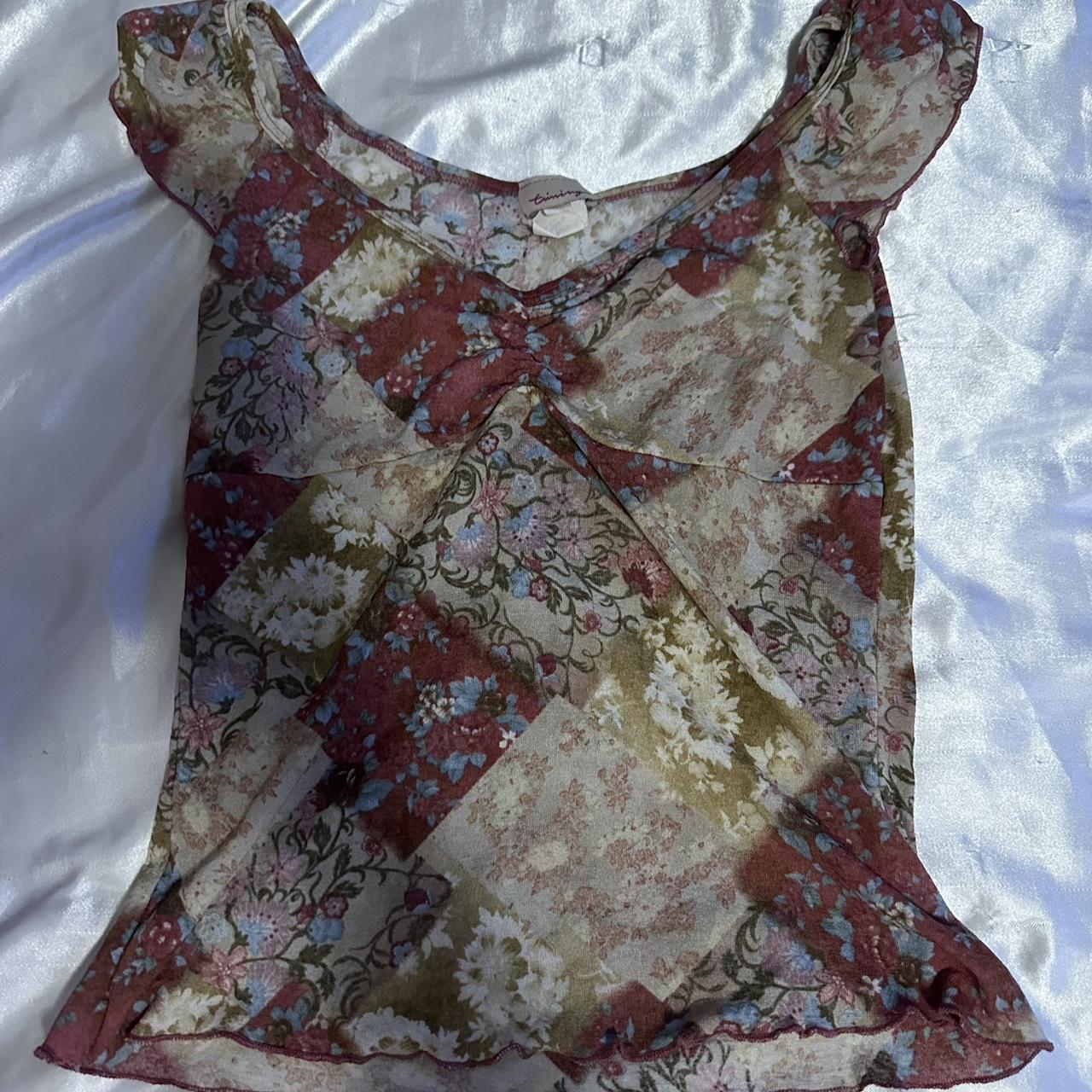 90s floral pattern cottagecore fairycore pink top... - Depop