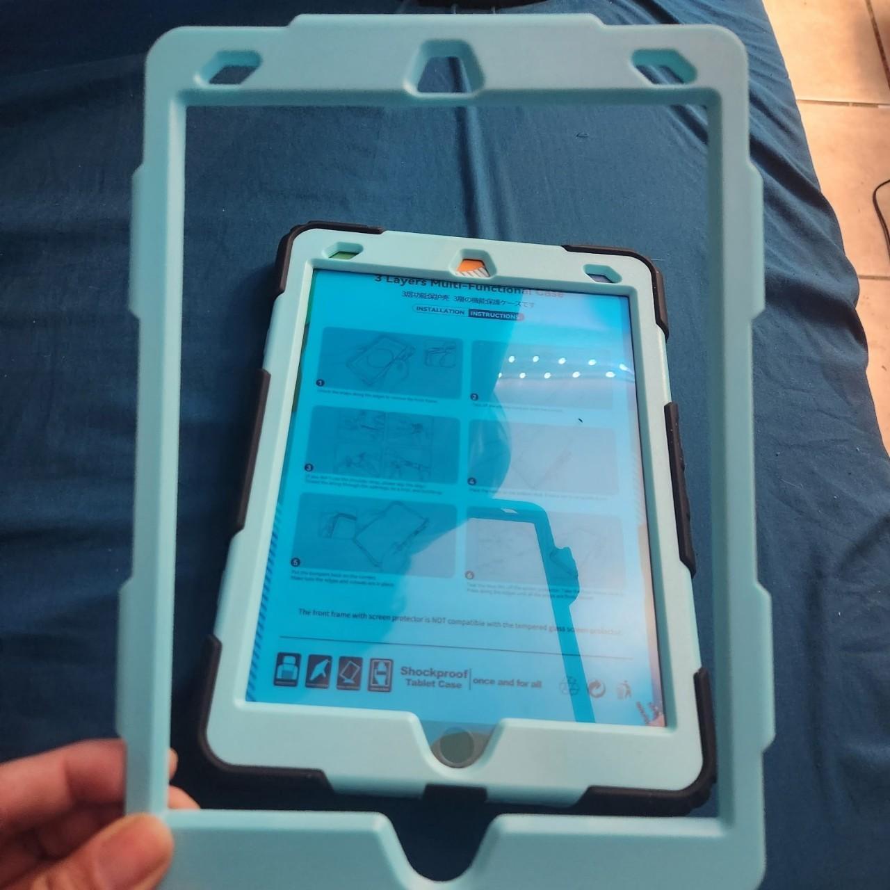 Blue and white iPad case with screen protector | Depop