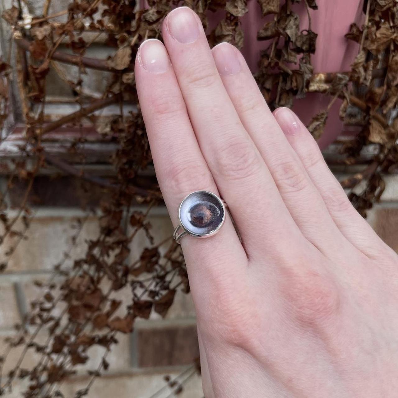 Handmade adjustable eyeball ring BROWN EYE Silver... - Depop