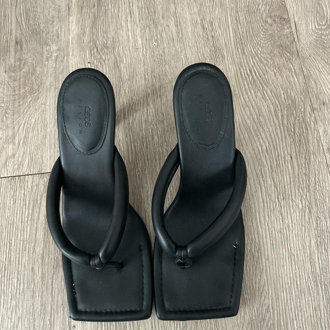 Black ASOS Faux Leather Thong Heels. Size 9! Amazing... - Depop