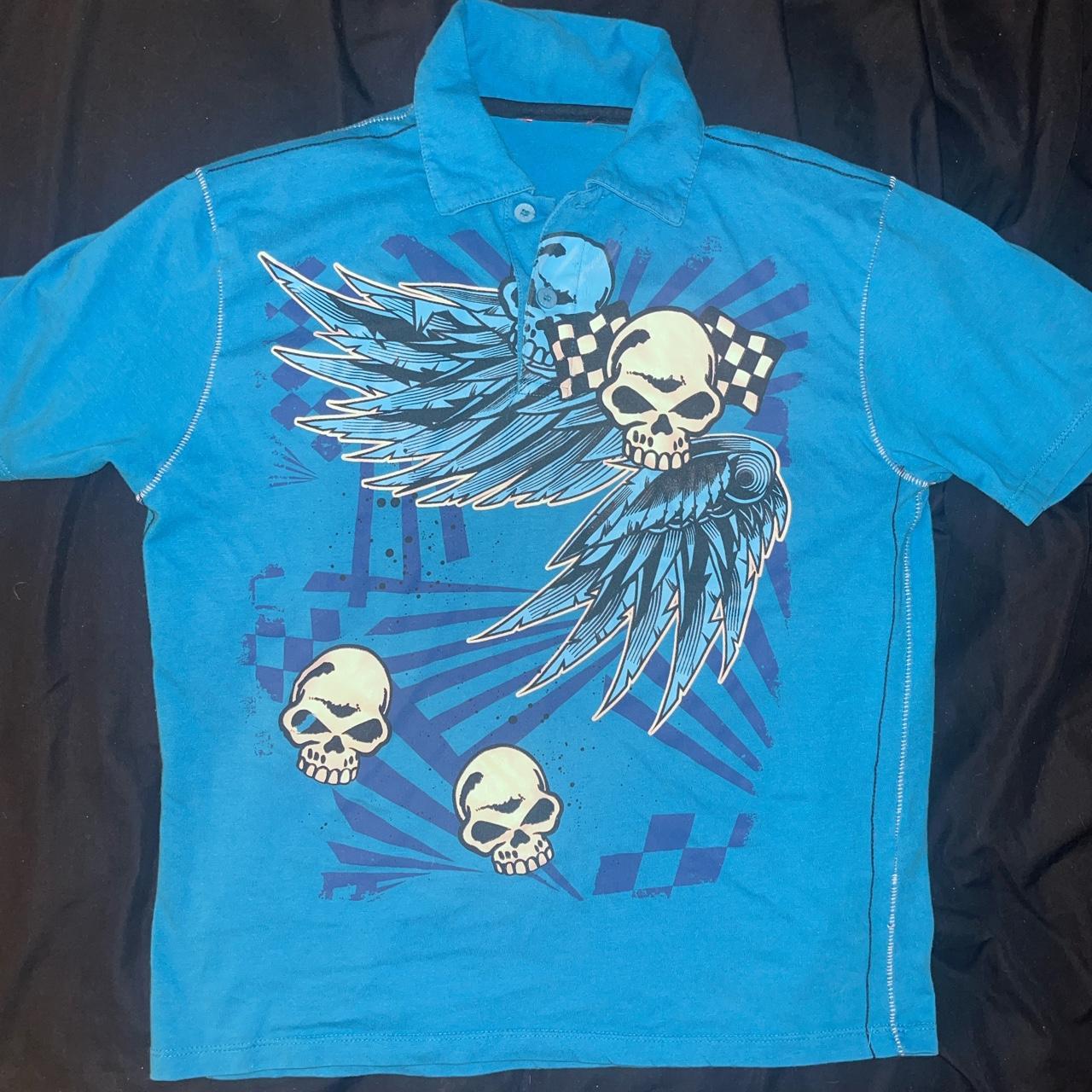 y2k 2000s skull grunge shirt size small #y2k... - Depop