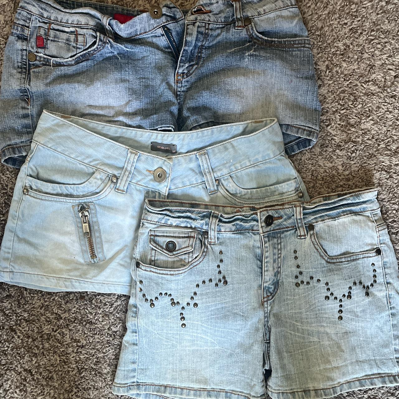 bundle of 3 pairs of y2k denim shorts fits s-m #y2k... - Depop