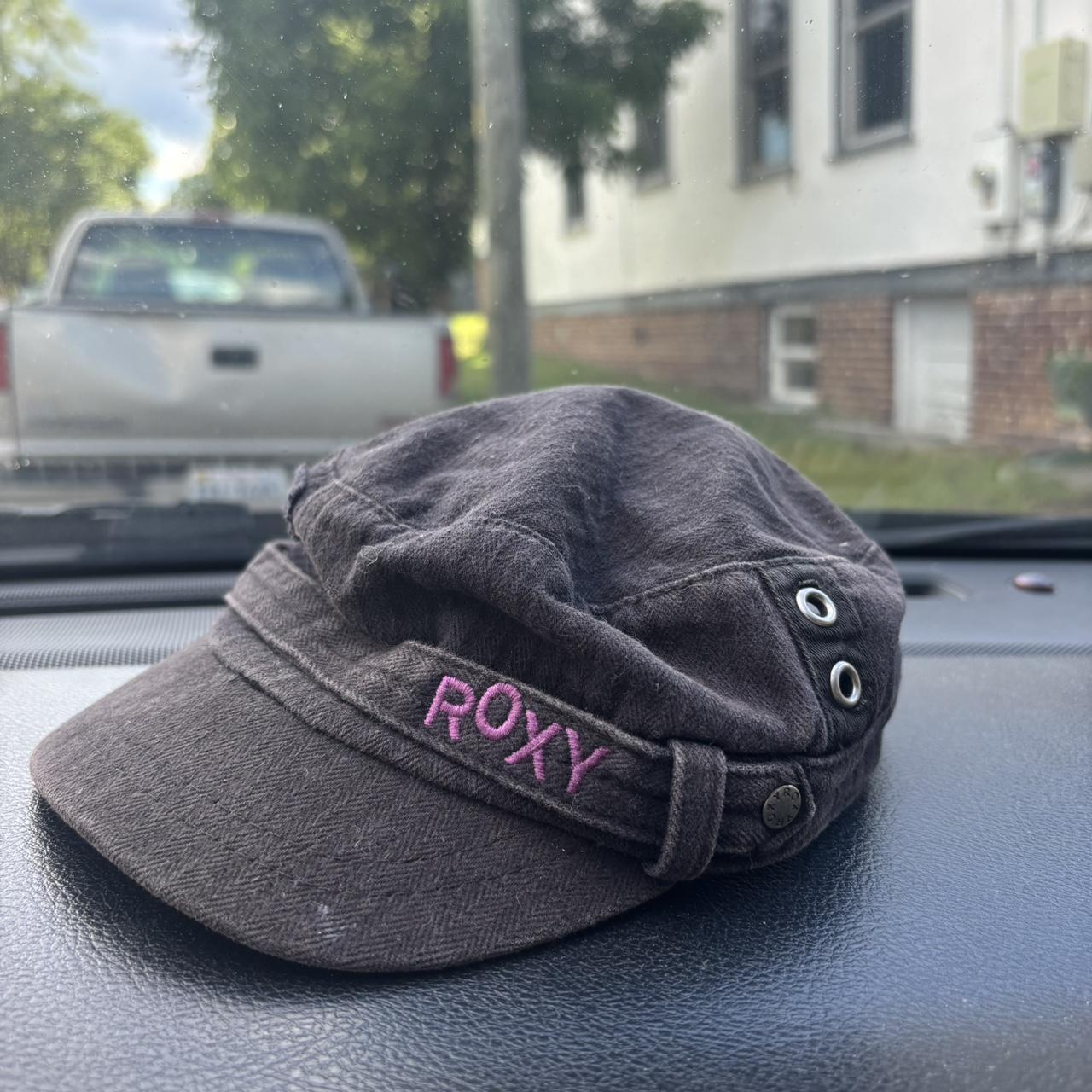 Black and purple Roxy cap with eyelet details... | Depop