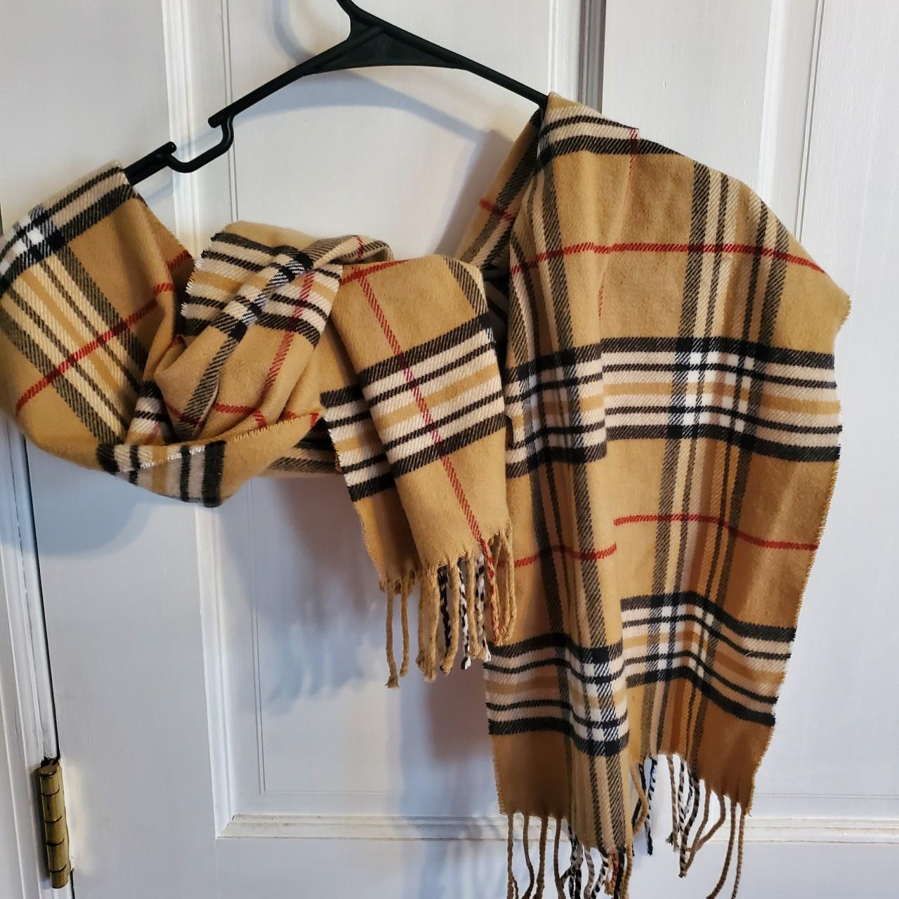 100% Cashmere scarf Unisex Brown plaid design... - Depop