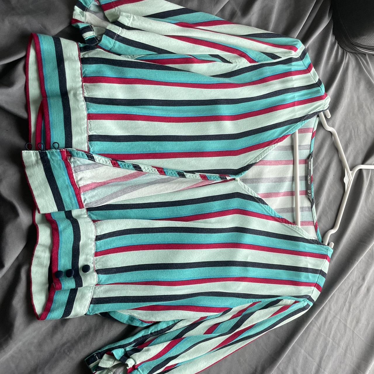 Forme teal striped shirt, mid length arms, has a... - Depop