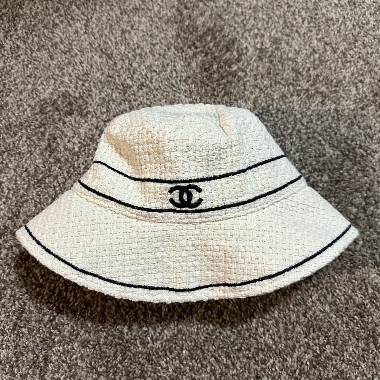 Chanel White Knit Bucket Hat Hat is in Great... - Depop