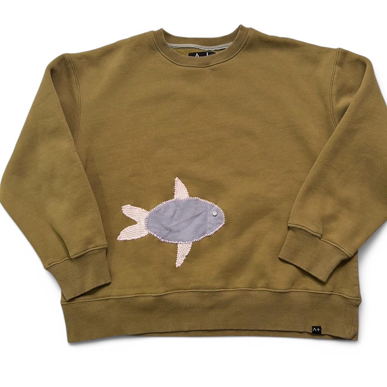 Upcycled Fish Patchwork Crewneck - handsewn fishy... | Depop
