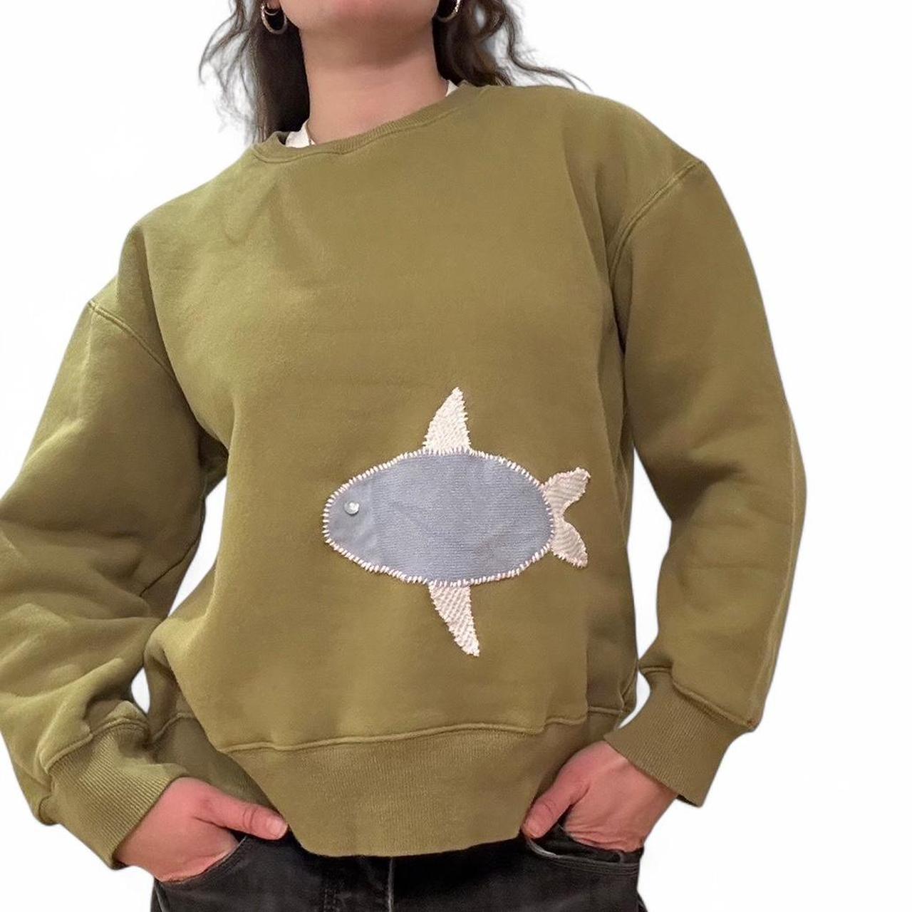 Upcycled Fish Patchwork Crewneck - handsewn fishy... | Depop