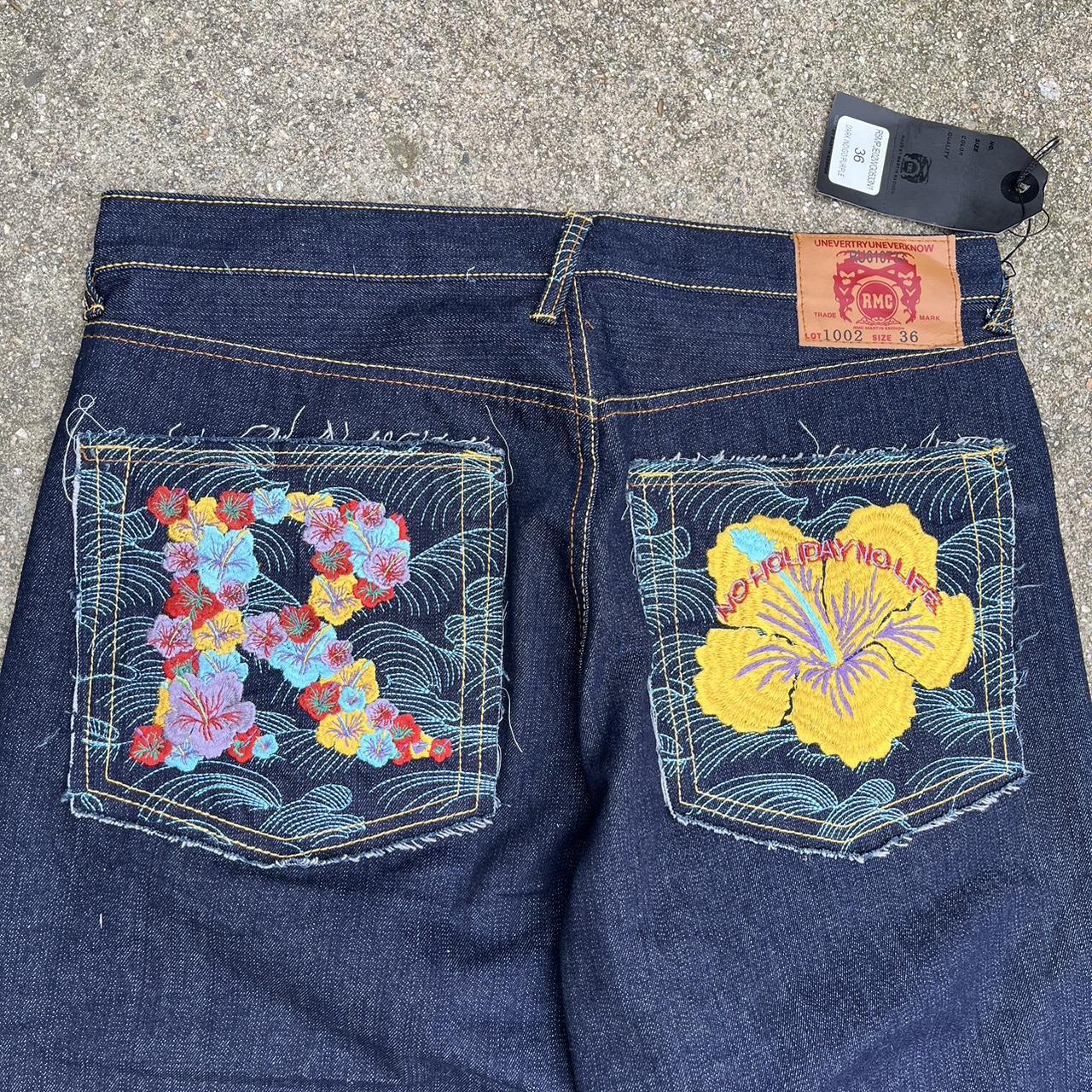 RMC embroidered jeans rare and never worn with tags - Depop