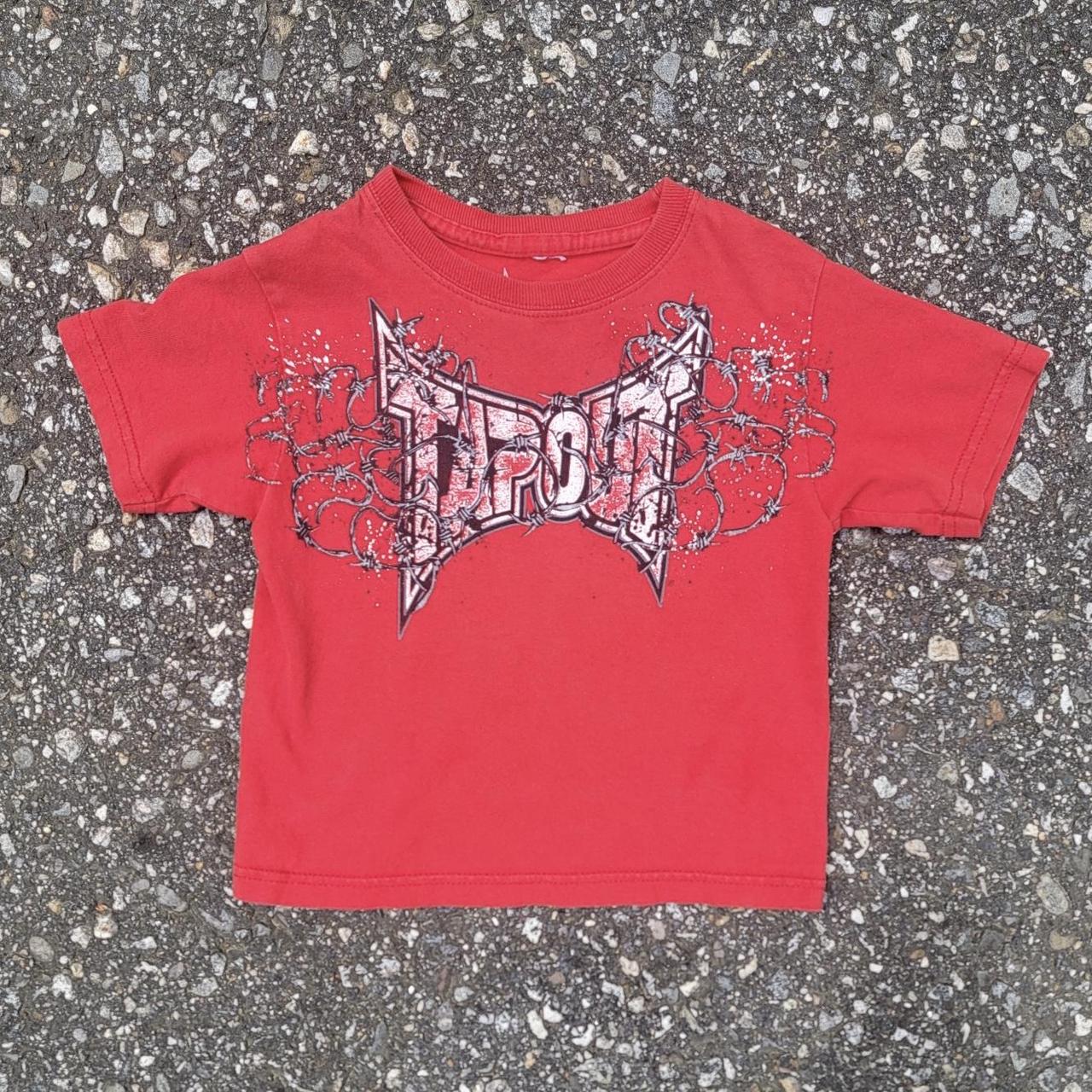 Y2K Tapout Barbed Wire Graphic Red Short Sleeve Kids... - Depop
