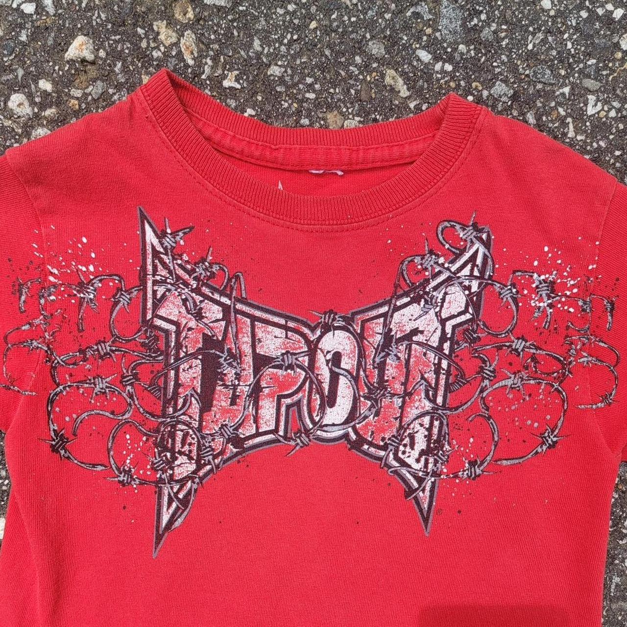Y2K Tapout Barbed Wire Graphic Red Short Sleeve Kids... - Depop