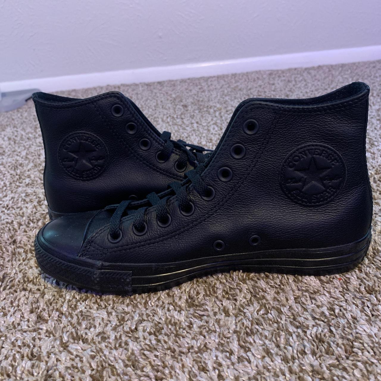 brand new all black leather converse, never worn,... - Depop