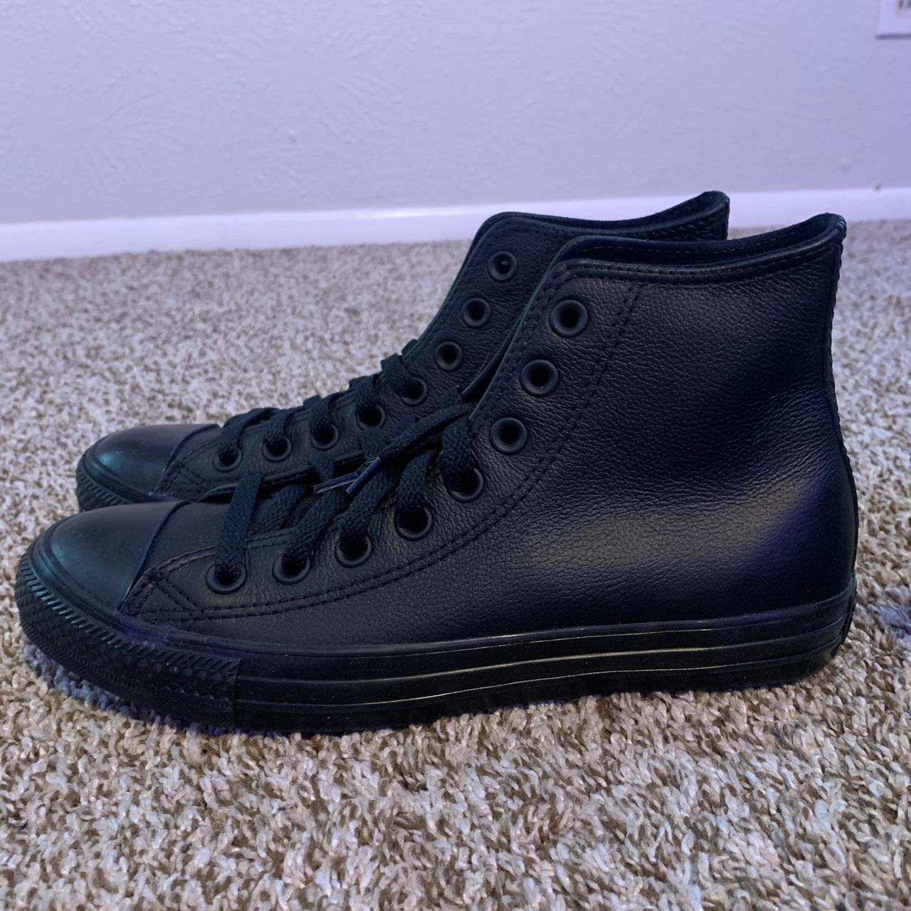 brand new all black leather converse, never worn,... - Depop