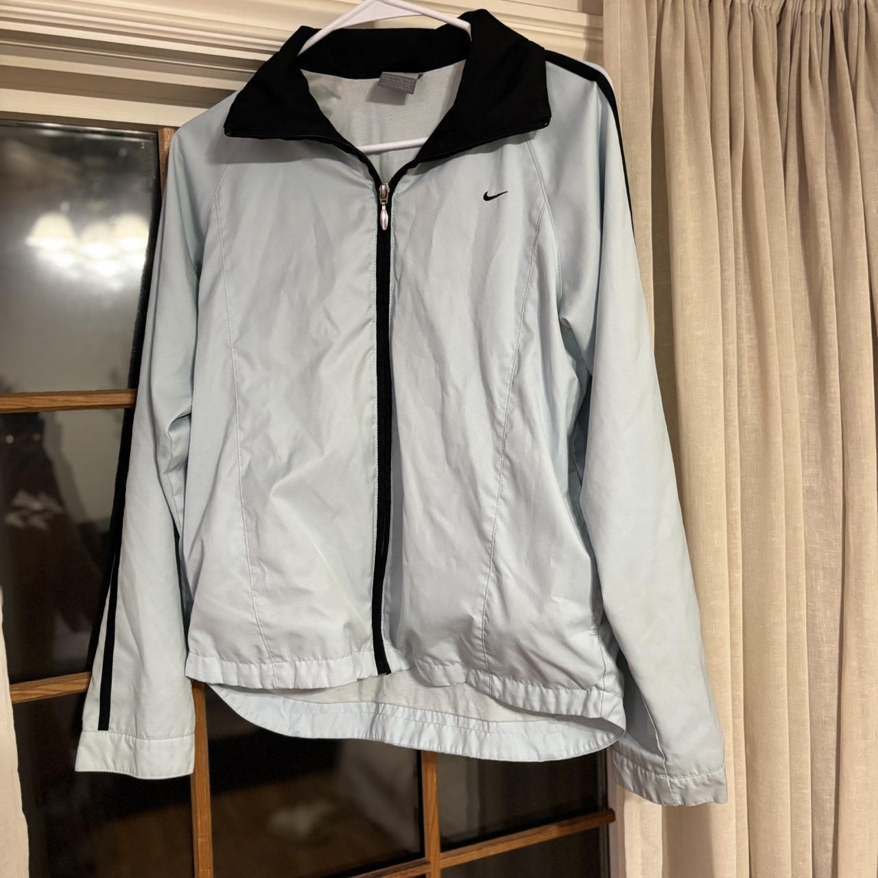 Nike light blue and black windbreaker jacket - Depop