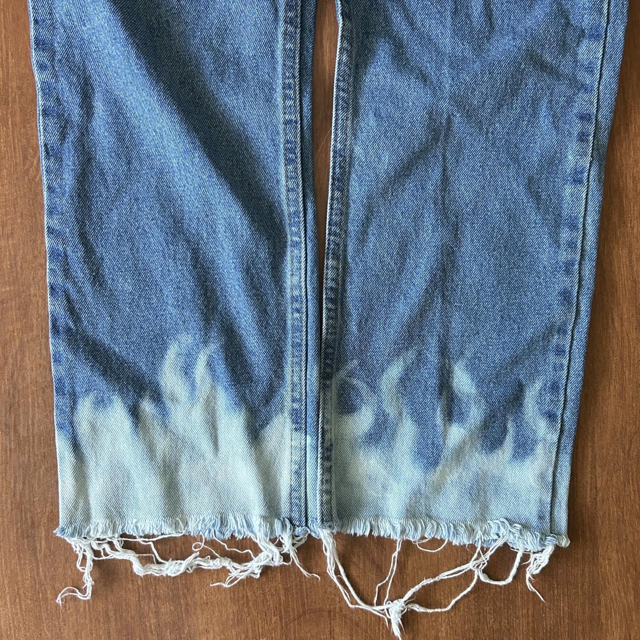 Bleached Flame Print Distressed Hem George Regular... - Depop