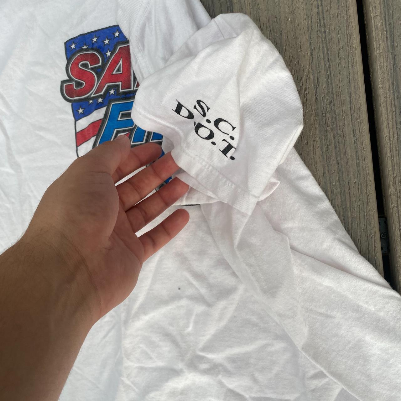 Vintage 2001 RaceCar Safety First Shirt White Size... - Depop