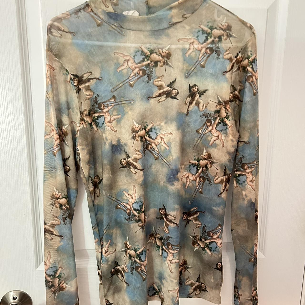 mesh angel top super cute thrifted mesh long sleeve... - Depop