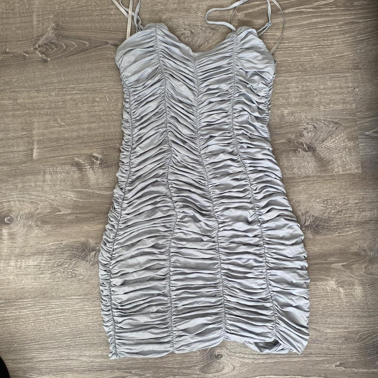 •Bebe blue grey ruffle dress •Size Large (mini... - Depop