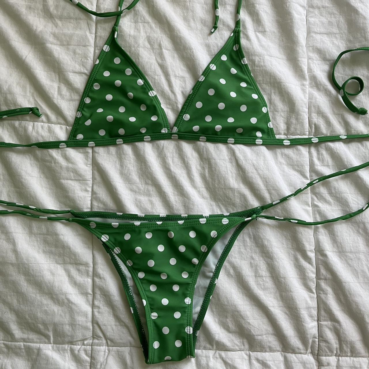 Green And White Polka Dot Bikini Soooo Cute Only Depop