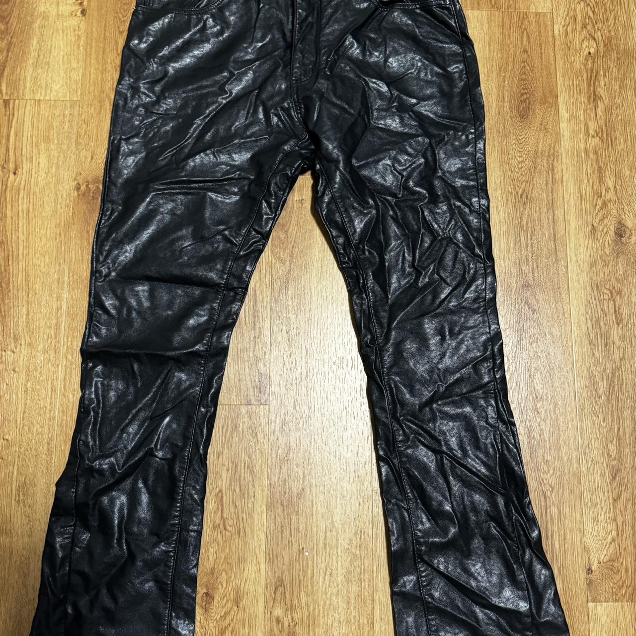 MNML LEATHER FLARE PANTS SIZE 34 - Depop