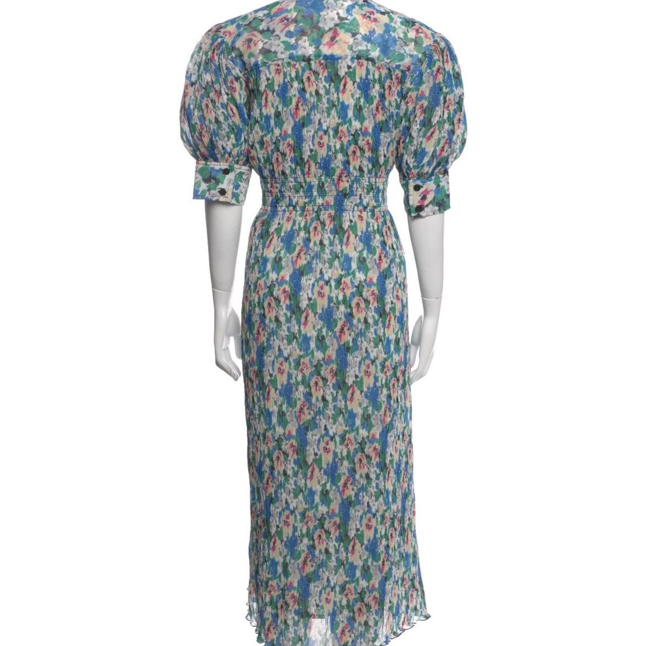 GANNI blue floral midi dress Size: 34 purchased at... - Depop