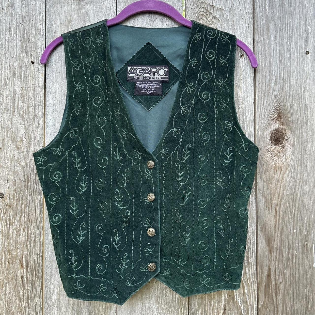 Agapo Women’s Suede Leather Vest -Emerald green... - Depop