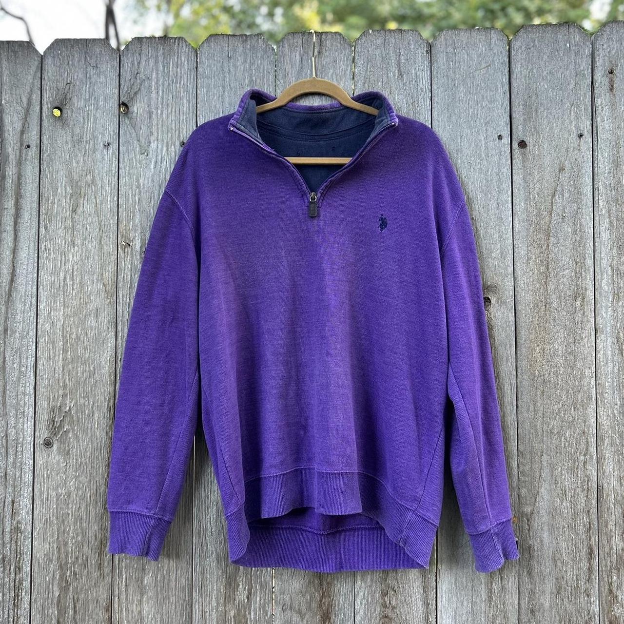Ralph Lauren Purple Quarter-Zip Polo Crewneck... - Depop