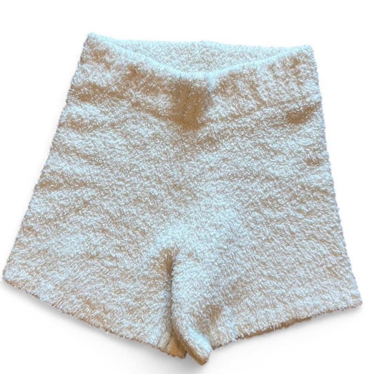 Skims off white cozy teddy fuzzy shorts not sold... | Depop