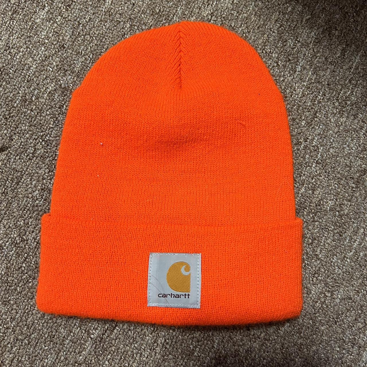 neon orange carhartt winter hat - Depop