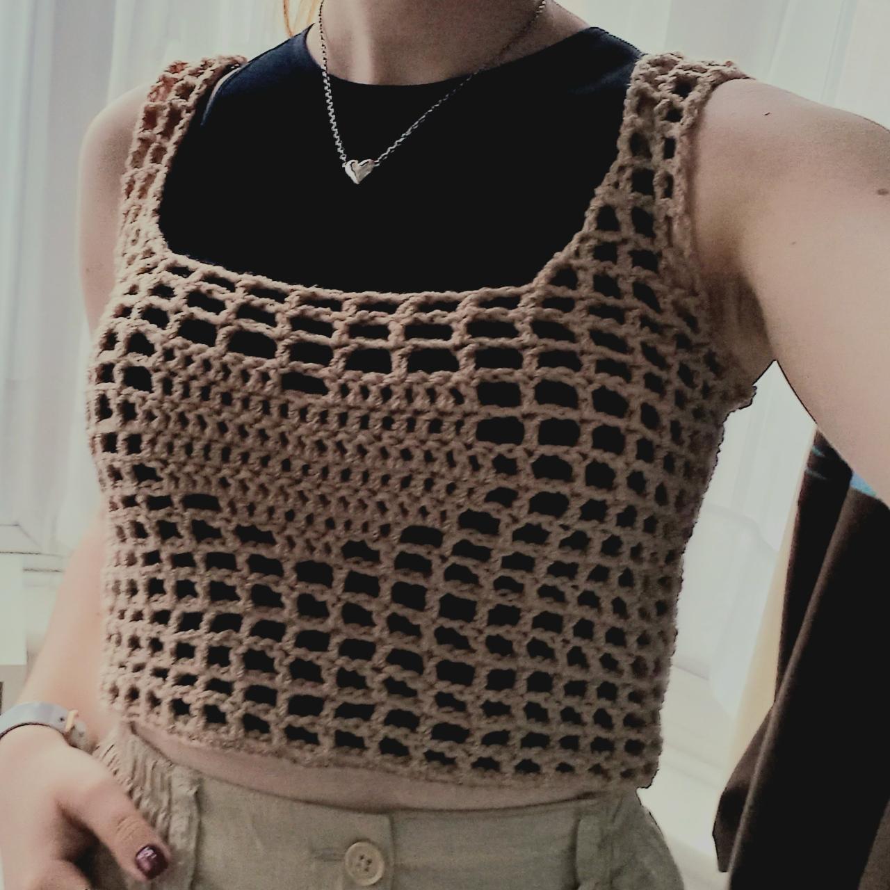 A cute handmade crochet mesh heart top. Made from... - Depop