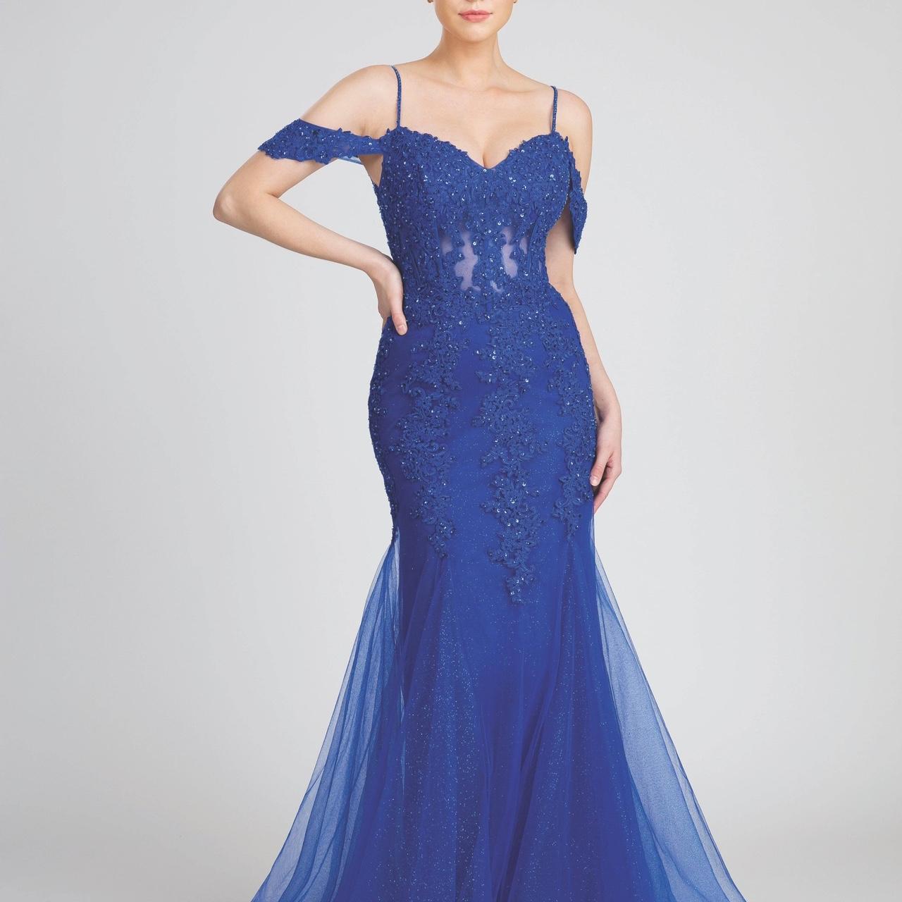 Royal blue lace maxi prom/pageant dress with... | Depop